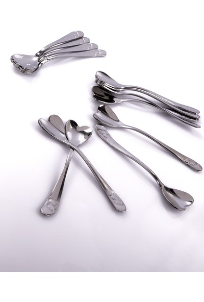 Vip Gross 6'lı Kalp Şekilli Paslanmaz Çelik Çay Kaşığı 018
