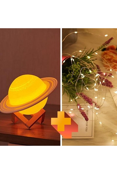 Mbois 3D Print Dokunmatik 3 Renk USB Şarjlı Gece Lambası (Kumandasız) ve Peri LED Işık 5 mt Sarı Mbois 3D Print Dokunmatik 3 Renk USB Şarjlı Gece Lambası (Kumandasız) ve Peri LED Işık 5 mt Sarı