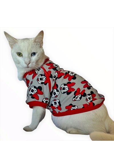 Kemique Red Mickey Ince Kedi Ceketi Kedi Kıyafeti Kedi Elbisesi Kedi Modası