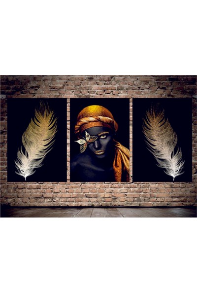 Nefes Afrikalı Kadın Duvar Tablosu ve Motifleri 3 Lü Set