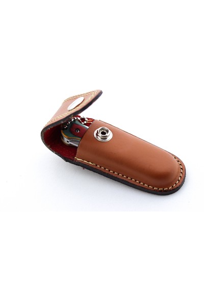 Hakiki Deri Kahverengi Tek Çıtçıtlı Çakı Kılıfı & 10 cm