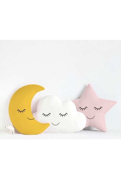 Miomundo Bebek ve Çocuk Odası Ay-Yıldız-Bulut Yastık Seti Uyku Arkadaşları Süs Yastıkları Üçlü Kombin