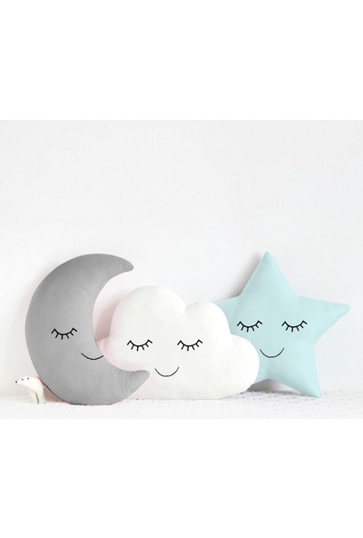 Miomundo Bebek ve Çocuk Odası Ay-Yıldız-Bulut Yastık Seti Uyku Arkadaşları Süs Yastıkları Üçlü Kombin