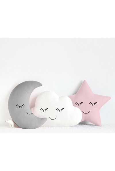 Miomundo Bebek ve Çocuk Odası Ay-Yıldız-Bulut Yastık Seti Uyku Arkadaşları Süs Yastıkları Üçlü Kombin