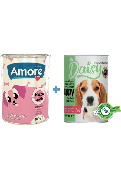 Amore Kuzu Parça Etli Yavru Köpek Konserve Mama 10+2 x 400G Amore Kuzu Parça Etli Yavru Köpek Konserve Mama 10+2 x 400G