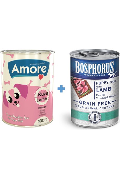 Amore Puppy Chunks Kuzu Parça Etli 9X400GR + Bosphorus Puppy Kuzu Etli Konserve 3X415GR Amore Puppy Chunks Kuzu Parça Etli 9X400GR + Bosphorus Puppy Kuzu Etli Konserve 3X415GR