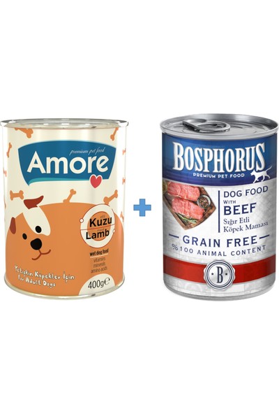 Amore Dog Chunks Kuzu Parça Etli 15X400GR + Bosphorus Dogbeef Sığır Etli Konserve 3X415GR Amore Dog Chunks Kuzu Parça Etli 15X400GR + Bosphorus Dogbeef Sığır Etli Konserve 3X415GR