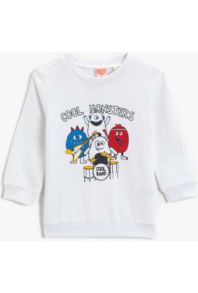 Koton Pamuklu Sweatshirts Yazılı Baskılı Bisiklet Yaka