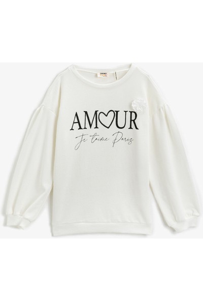 Koton Kids Baskili Pamuklu Sweatshirt Düsük Omuzlu