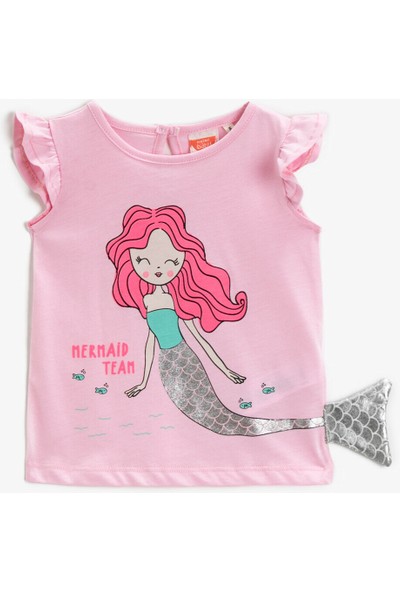 Koton Kız Bebek Deniz Kızı Baskılı Tişört Fırfırlı
