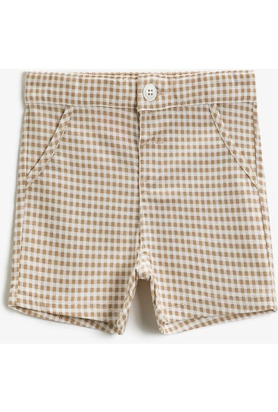 Koton Erkek Bebek Kareli Düğmeli Şort Cep Detaylı