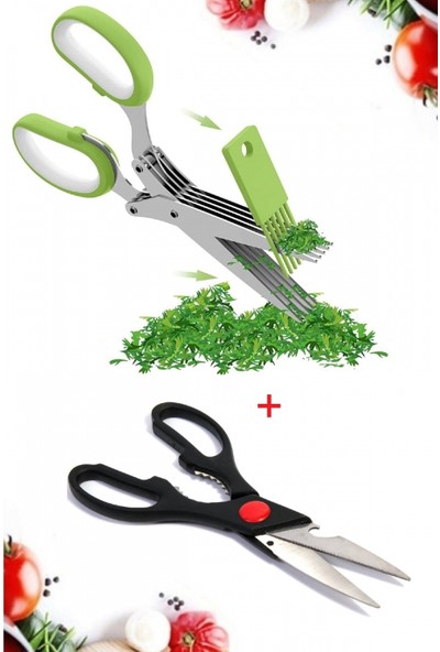 Tilbe Mutfak Makası Çelik 5 Bıçaklı Çoklu Maydanoz Soğan Doğrama Makası + Mutfak Balık Sebze Kesme Makası Tilbe Mutfak Makası Çelik 5 Bıçaklı Çoklu Maydanoz Soğan Doğrama Makası + Mutfak Balık Sebze Kesme Makası