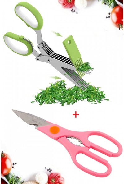 Tilbe Mutfak Makası Çelik 5 Bıçaklı Çoklu Maydanoz Soğan Doğrama Makası + Mutfak Balık Sebze Kesme Makası Tilbe Mutfak Makası Çelik 5 Bıçaklı Çoklu Maydanoz Soğan Doğrama Makası + Mutfak Balık Sebze Kesme Makası