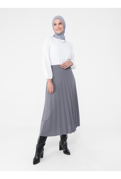 Refka Piliseli 90 cm Etek - Gri - Refka Woman Refka Piliseli 90 cm Etek - Gri - Refka Woman