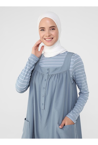 Benin Kalın Askılı Düğme ve Cep Detaylı Salaş Tulum - Mavi - Benin Benin Kalın Askılı Düğme ve Cep Detaylı Salaş Tulum - Mavi - Benin