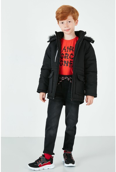 Lela Yakası Suni Kürklü Peluş Astarlı Kapüşonlu Mont Erkek Çocuk MONT 6036062