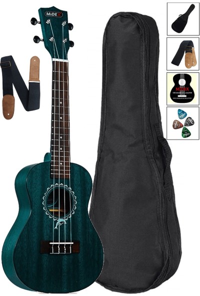 Midex CT-24GR Set Yeşil Concert Ukulele (Çanta Metod Askı Pena)