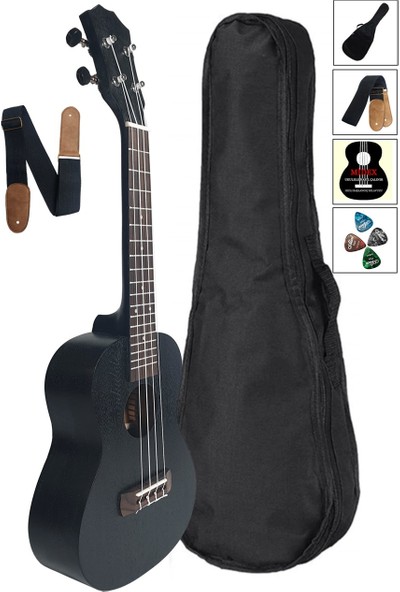 Midex CT-24 BK Set Siyah Concert Ukulele Gül Klavye (Çanta Metod Askı Pena)