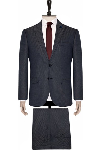 Süvari Desenli Lacivert Slim Fit Takım Elbise Süvari Desenli Lacivert Slim Fit Takım Elbise