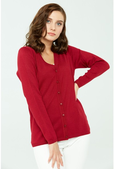 Desen Triko Kadın Likralı Basic Uzun Kollu V Yaka Hırka Koyu Kırmızı Desen Triko Kadın Likralı Basic Uzun Kollu V Yaka Hırka Koyu Kırmızı