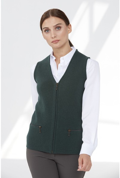 Desen Triko Kadın Çelik Örgü Cebi Fermuarlı Düz Triko Yelek Yeşil Desen Triko Kadın Çelik Örgü Cebi Fermuarlı Düz Triko Yelek Yeşil