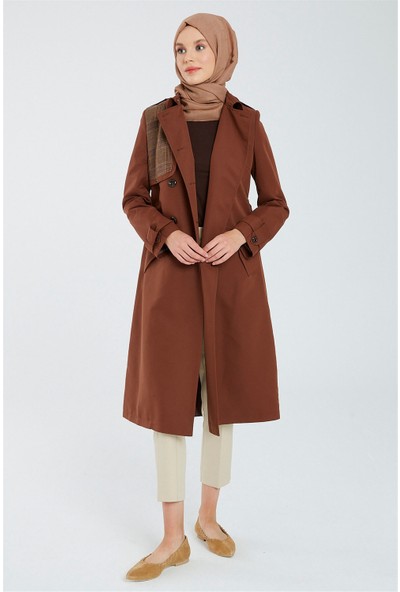 Zühre Ekose Detaylı Kahve Trençkot 12619