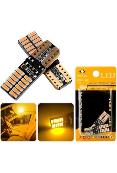 Waxen T10 Park Plaka Tavan Iç Aydınlatma Ampulü 24 LED Dipsiz W5W 194 6500K Turuncu Güçlü Işık Waxen T10 Park Plaka Tavan Iç Aydınlatma Ampulü 24 LED Dipsiz W5W 194 6500K Turuncu Güçlü Işık