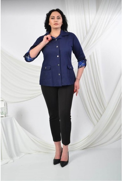 Elsin Butik Kadın Büyük Beden Cepli Mevsimlik Trençkot Mont FESB9041