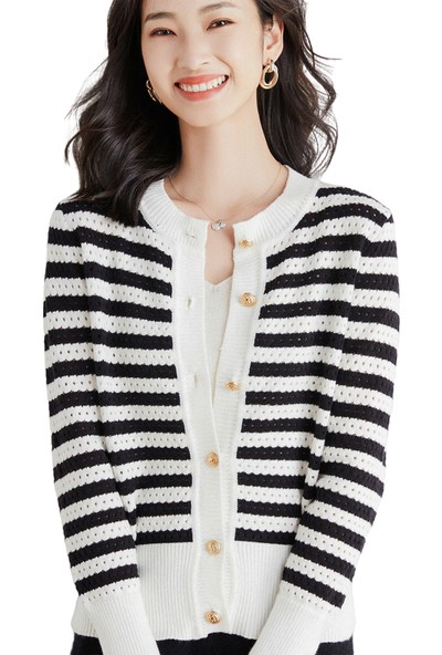 Gogoo Yuvarlak Yakalı Çizgili Kısa Hırka (Yurt Dışından)