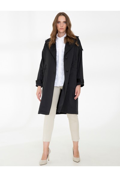 Pierre Cardin Siyah Standart Fit Trençkot 50243076-VR046 Pierre Cardin Siyah Standart Fit Trençkot 50243076-VR046