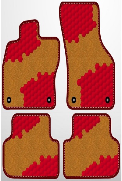 Tegin Volkswagen Jetta 2011 ve Sonrası Uyumlu Turuncu Halı Kırmızı Desen Bordo Kenar Plus Paspas