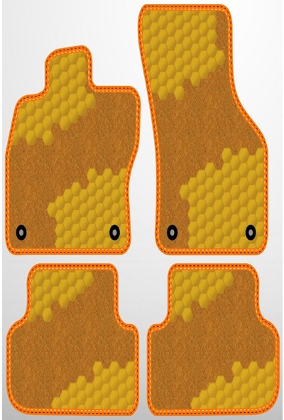 Tegin Peugeot 308CC Uyumlu Turuncu Halı Sarı Desen Turuncu Kenar Plus Paspas