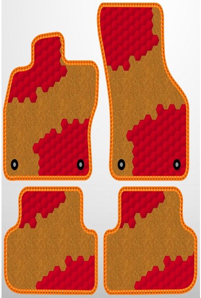 Tegin Peugeot 206 Serisi Uyumlu Turuncu Halı Kırmızı Desen Turuncu Kenar Plus Paspas