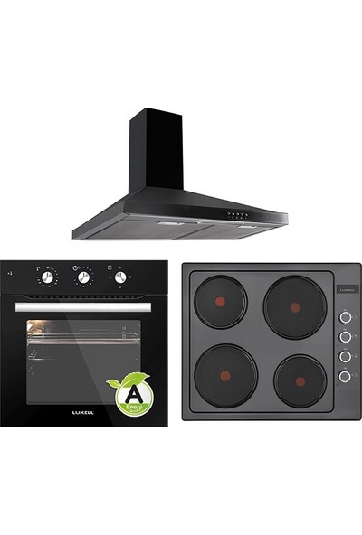 Luxell Siyah Project Eco Mekanik ( Termostatlı Fırın 3 Prg. ) Elektrikli Ocaklı Ankastre Set