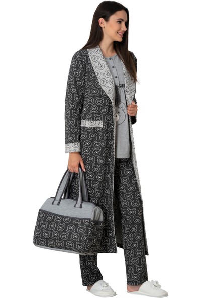 Mecit Pijama Mecit 5551 Füme Sabahlıklı Lohusa Pijama Takımı