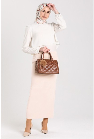 Modamiks Belden Lastikli Kalem Etek - Krem