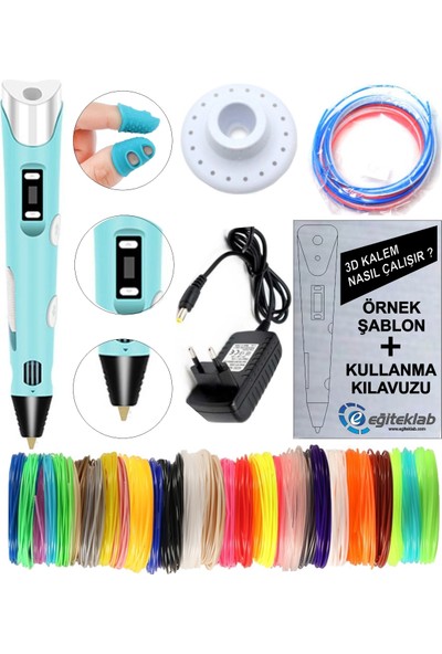 Robobloq Mavi 3D Kalem Yazıcı+10 Renk 30 Metre (10X3METRE) Pla Filament Robobloq Mavi 3D Kalem Yazıcı+10 Renk 30 Metre (10X3METRE) Pla Filament