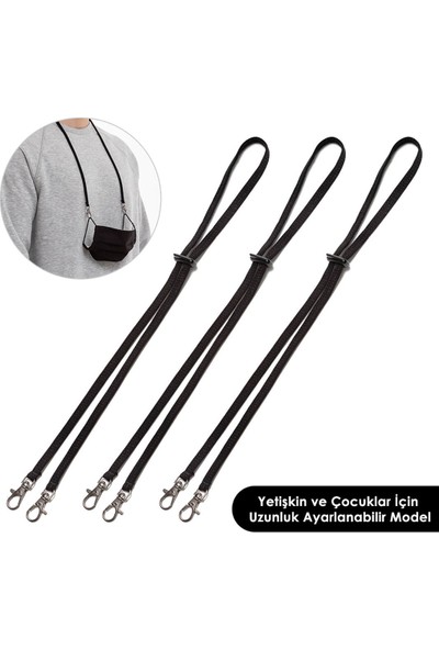 Mutlu Maske Ayarlanabilir Yetişkin Ve Çocuk Maske Takma Aparatı Özellikli Boyun Askısı 3'lü - Siyah Mutlu Maske Ayarlanabilir Yetişkin Ve Çocuk Maske Takma Aparatı Özellikli Boyun Askısı 3'lü - Siyah