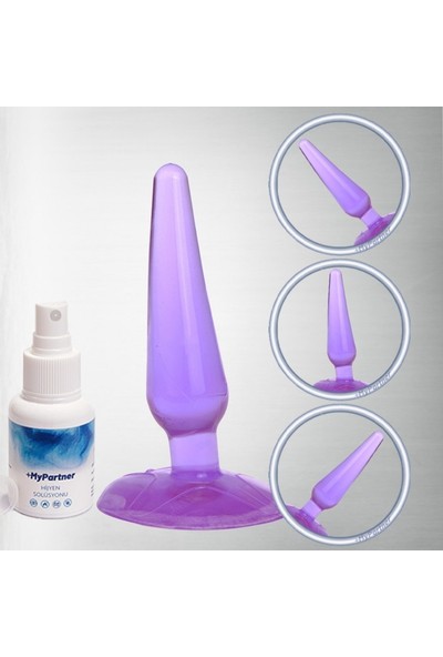 Partner Yeni Başlayanlar Için 10 cm Mor Anal Plug + Temizleme Solüsyonu