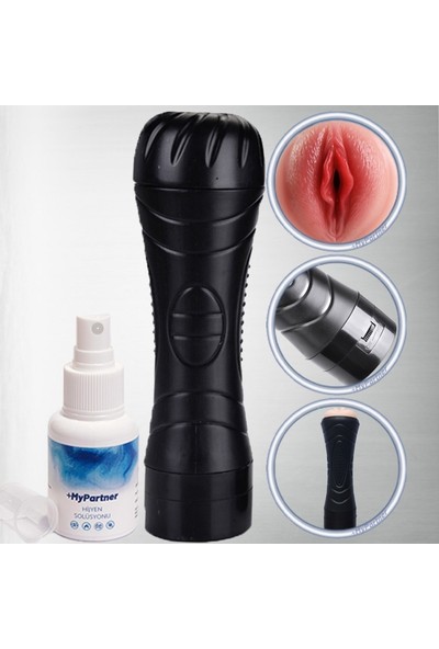 Partner Fener Tipi Suni Titreşimli Vajina Mastürbatör + Temizleme Solüsyonu