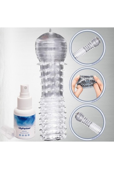 Partner Tırtıklı Şeffaf Uyarıcılı Prezervatif Penis Kılıfı+Temizleme Solüsyonu