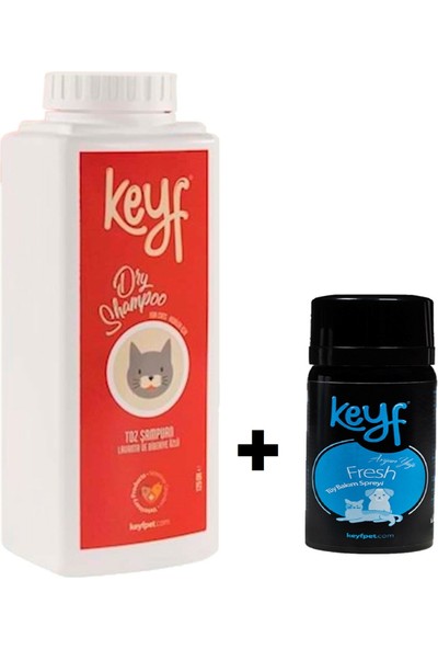 Keyf Kedi ve Köpekler Için Tüy Bakım Spreyi 50 Ml+Kedi Toz Şampuanı 125 gr (Suyu Sevmeyen Kediler Için) Keyf Kedi ve Köpekler Için Tüy Bakım Spreyi 50 Ml+Kedi Toz Şampuanı 125 gr (Suyu Sevmeyen Kediler Için)