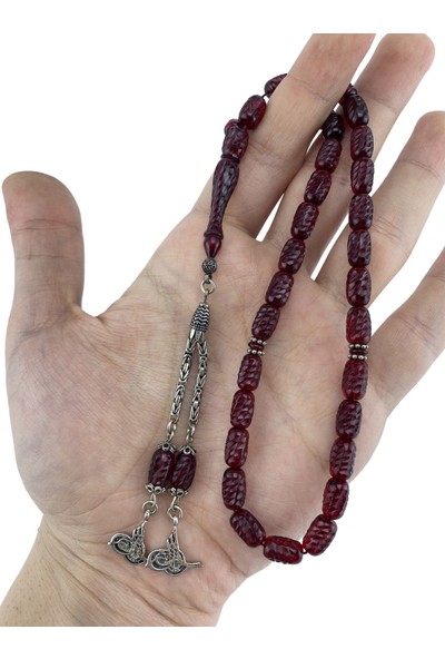 Kevser Antik Tesbih Komple Kalemkar Ateş Kehribar