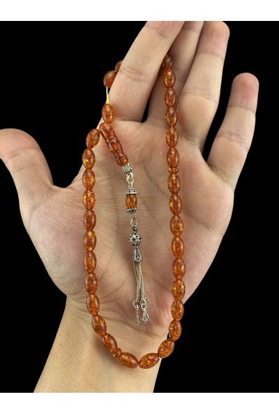 Kevser Antik Tesbih Simli Damla Kehribar