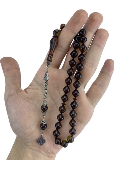 Kevser Antik Tesbih Ay Yıldız Baskılı Ateş Kehribar