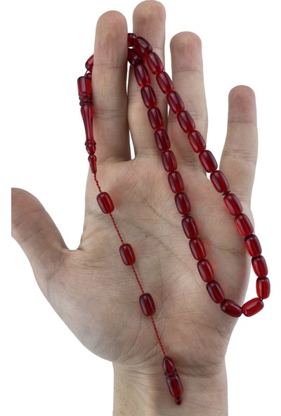 Kevser Antik Tesbih Sistemli Kırmızı Zar Kehribar Tesbih