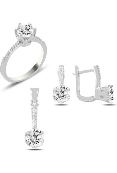 Gümüşhane Silver Zirkon Taşlı Tektaş Set