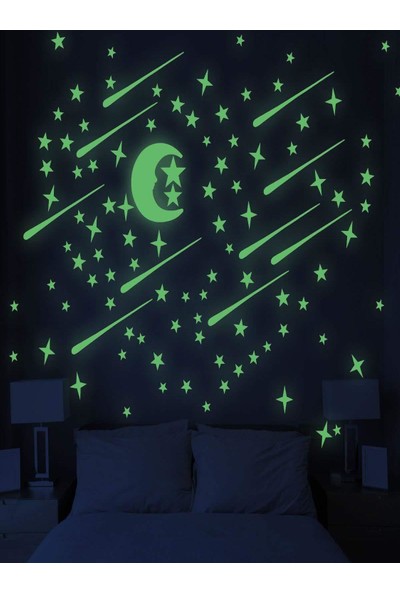 Family Co. Fosforlu Çocuk Odası Duvar Sticker Çıkartması Dekorasyon Yıldız Yağmuru