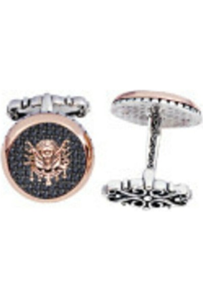 Elmina Gümüş 925 Ayar Gümüş Gümüş Siyah Zirkon Taşlı Osmanlı Armalı Yuvarlak Kol Düğmesi Elmina Gümüş 925 Ayar Gümüş Gümüş Siyah Zirkon Taşlı Osmanlı Armalı Yuvarlak Kol Düğmesi