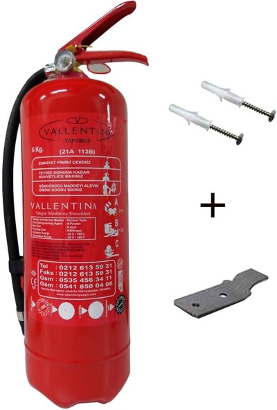Valentino 6 Kg Mapeks Yangın Tüpü, Askı Aparatı, Dübel Vida 3'lü Set Valentino 6 Kg Mapeks Yangın Tüpü, Askı Aparatı, Dübel Vida 3'lü Set